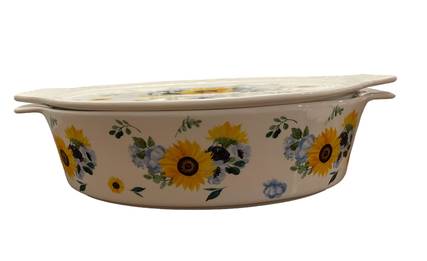 GRACE PANTRY FINE PORCELAIN OVAL CASSEROLE DISH w LID SUNFLOWER NEW | eBay