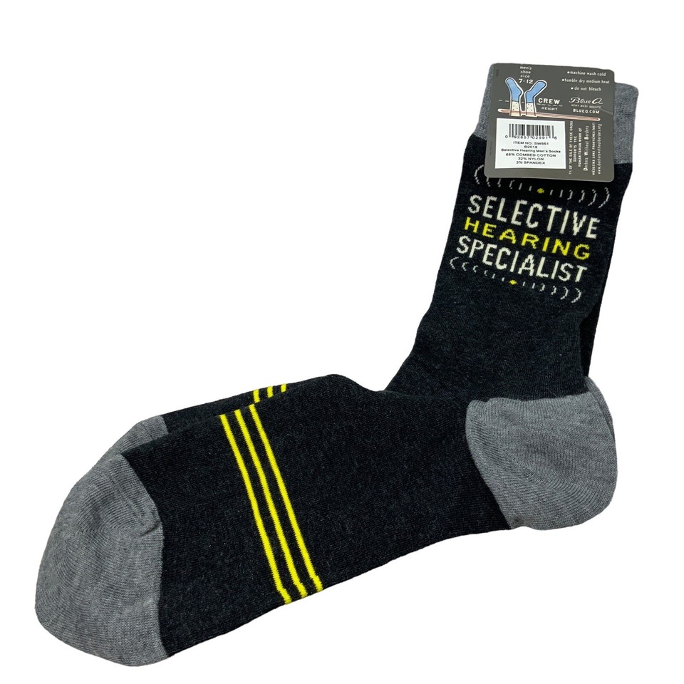Selective Hearing Specialist Mens Crew Socks Blue Q Size 7-12 | eBay
