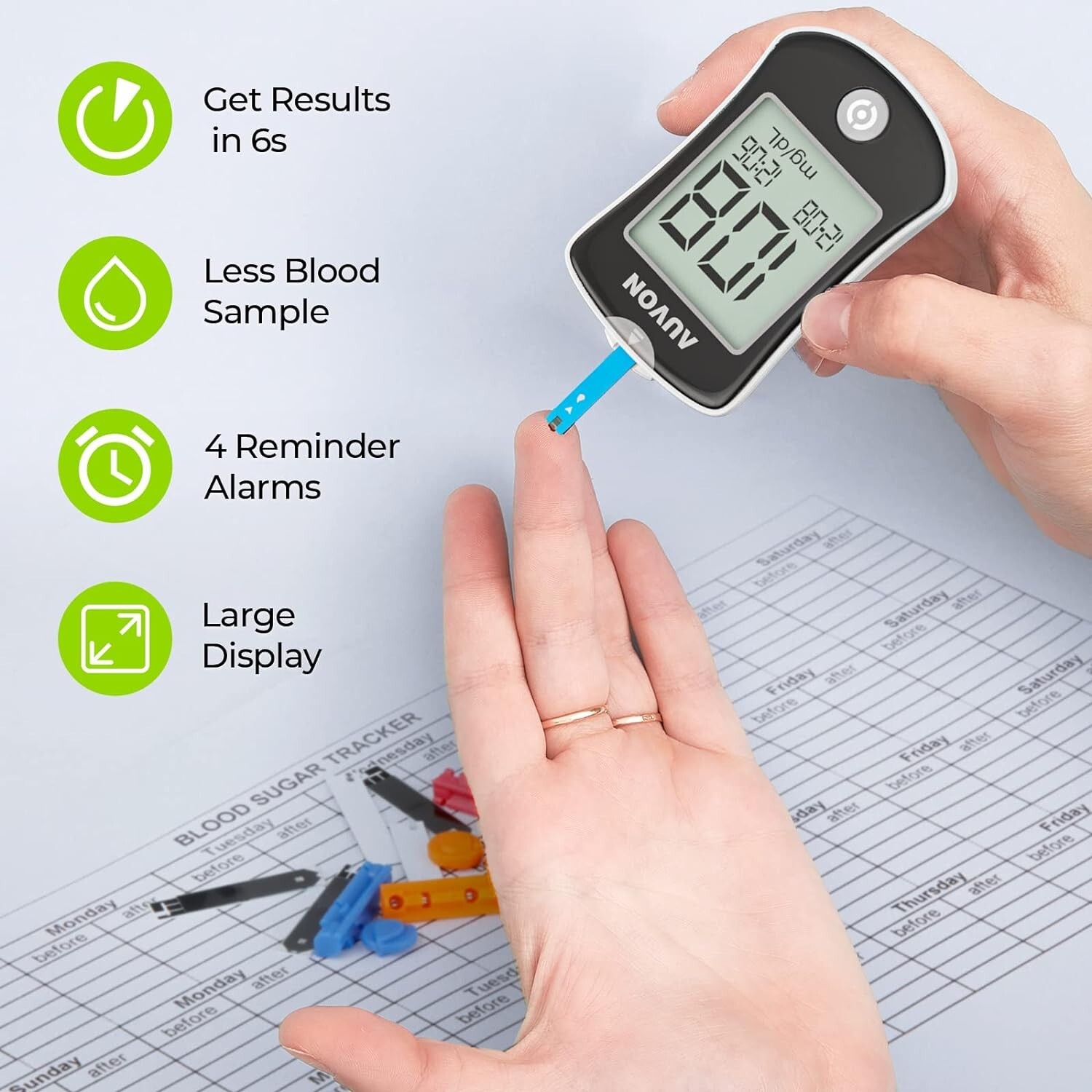 AUVON Blood Glucose Monitor Kit for Accurate Test, Diabetes Testing Kit ...