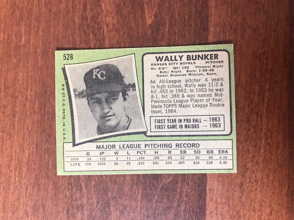 1971 Topps, #528 Wally Bunker (semi-high#), VG-VGEX | eBay