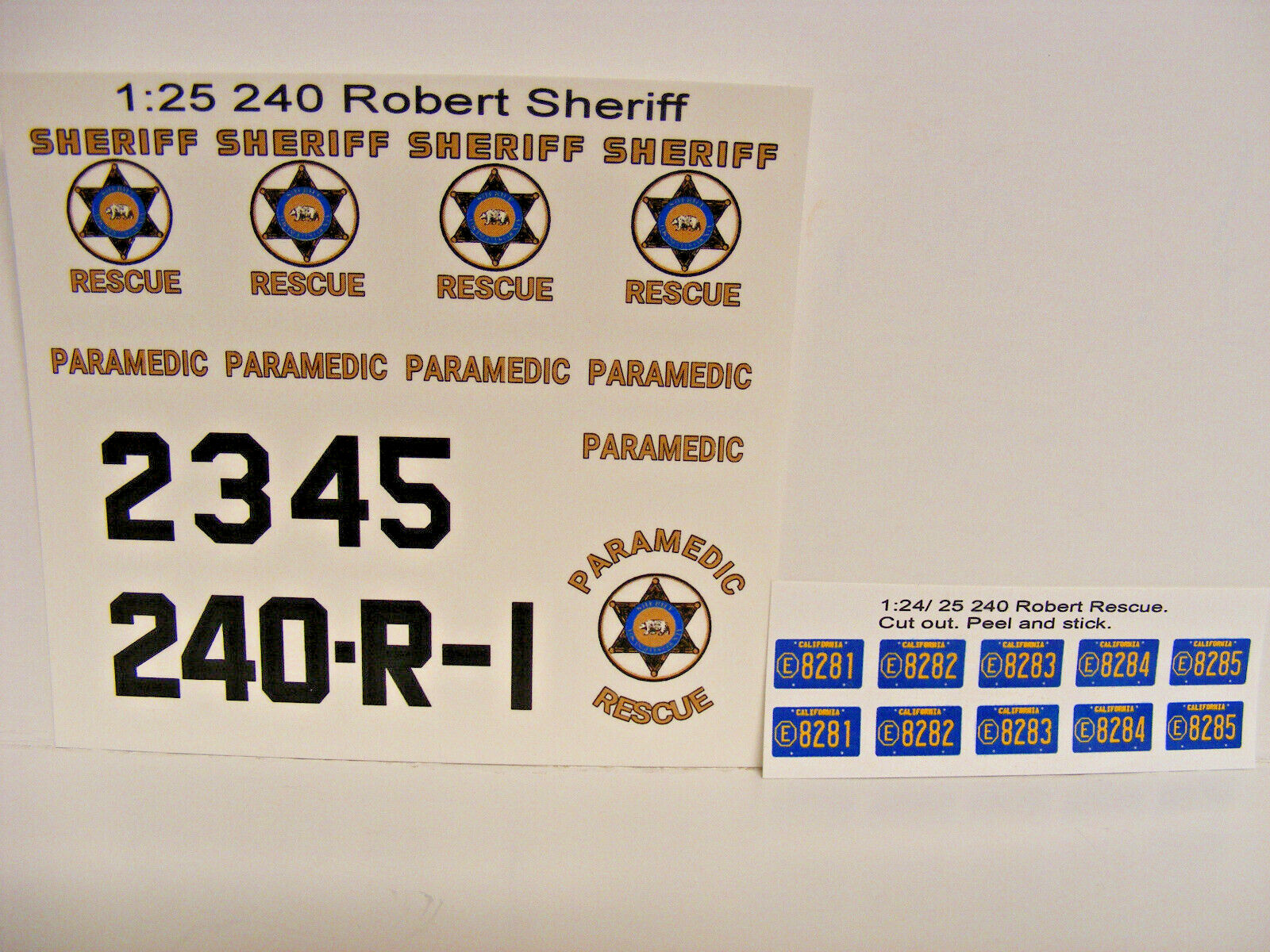 240 Robert Sheriff 1/25 Water Slide Decal Set Fits Revell 1978 Ford ...