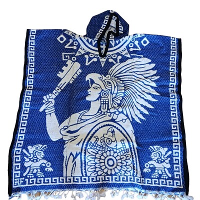 Mexican Pancho Blanket Jorongo Aztec Design Blue Color One Size | eBay