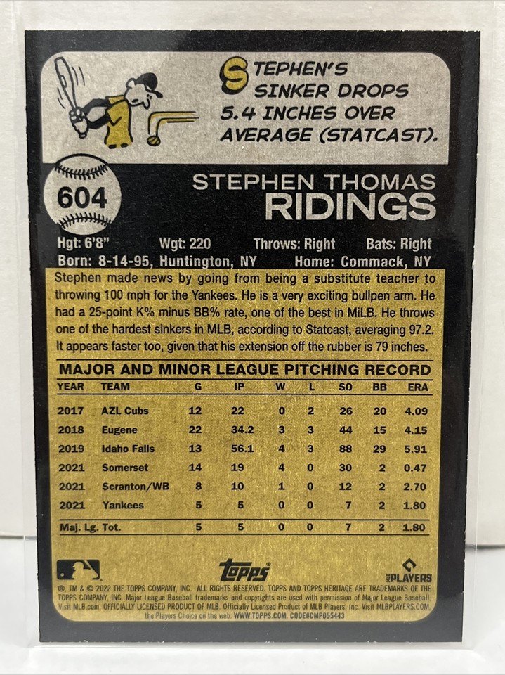 2022 Topps Heritage High Number #604 Stephen Ridings RC Rookie Card | eBay