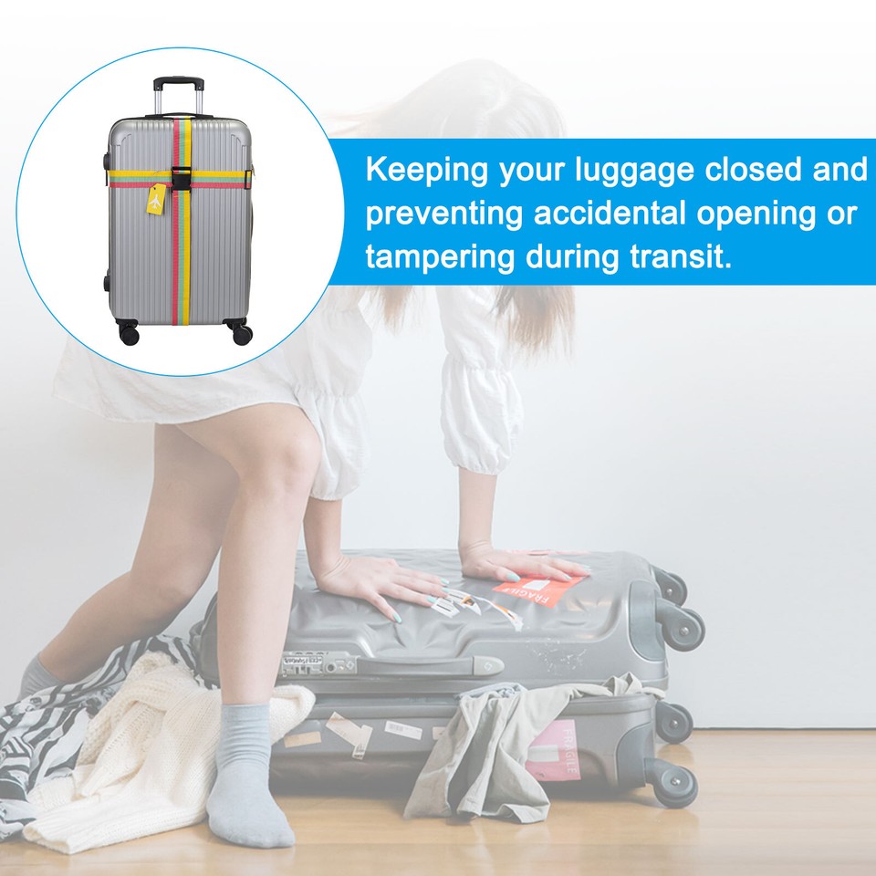 4 Set Luggage Strap with Luggage Tag Loop 78"x2", 3 Assorted Colors ...