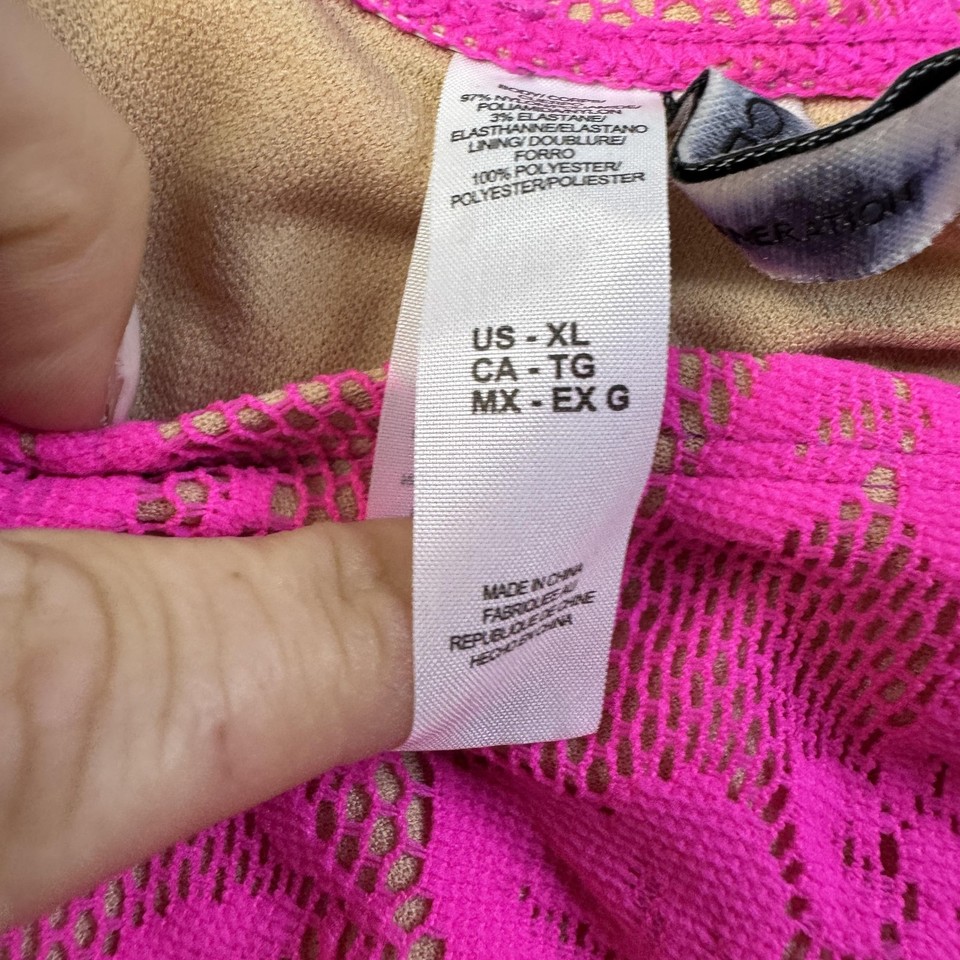 BCBGeneration Bikini Bottom Womens XL Pink Lace Mesh Floral Sheer Swimwear New | eBay