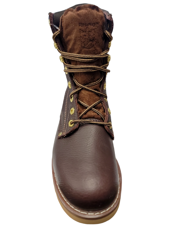 Mens Rhino 81M28 Leather Brown 8" Soft Toe Plain Toe Lace Up Work Boots ...