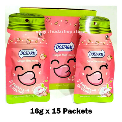 Sugar Free Dosfarm Mints Peach Flavor Candy Breath Mint 15 Packets x ...