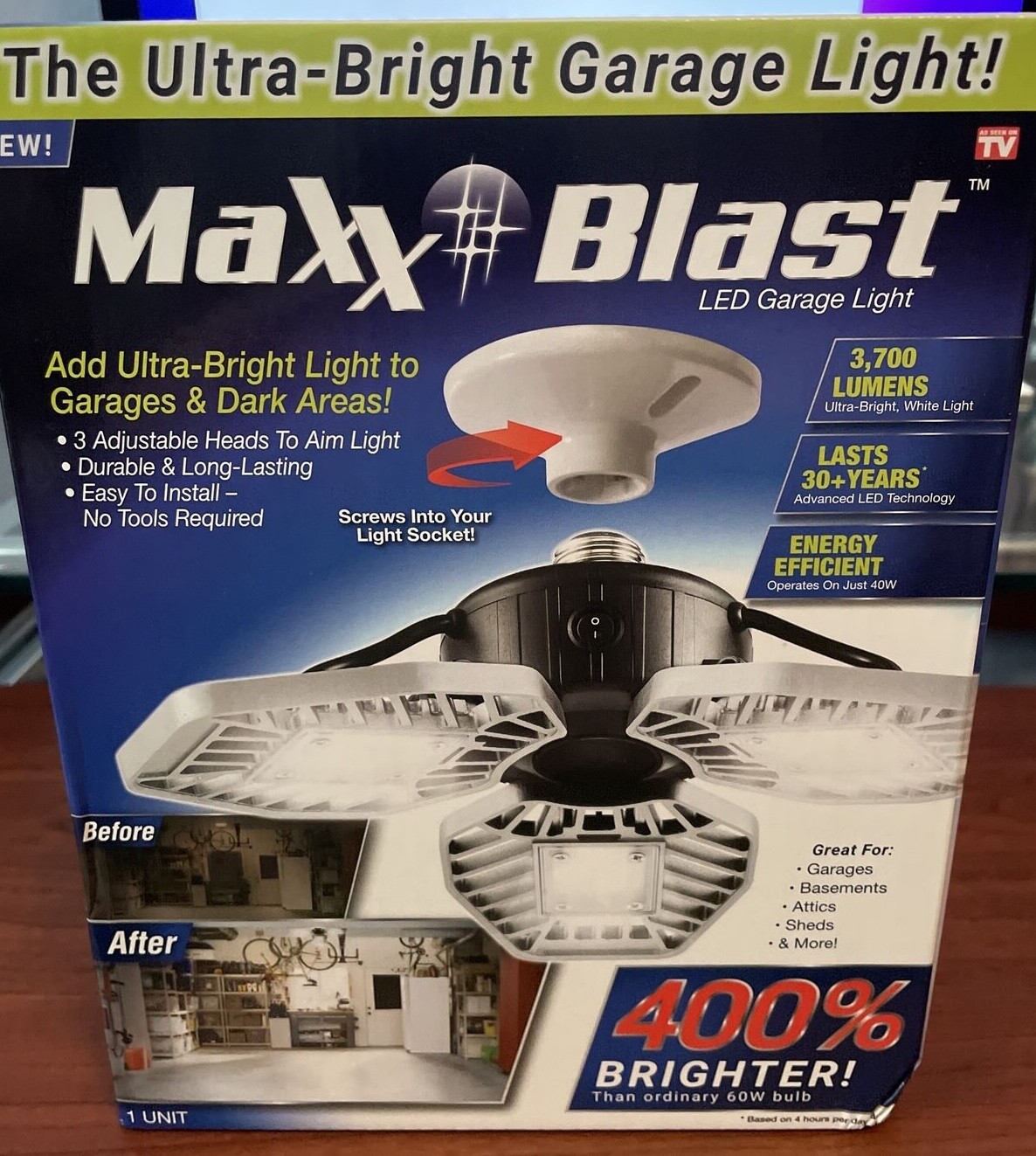 Maxx Blast LED Light Screws into Light Socket 3700 Lumens 400% Brighter ...