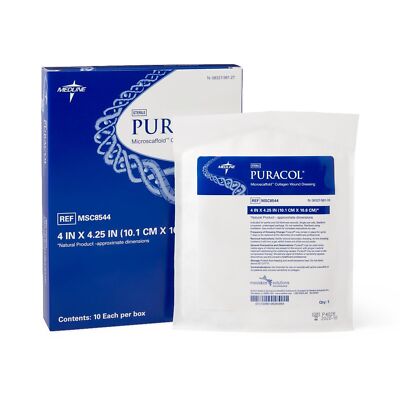 Puracol Collagen Dressing 4" x 4-1/4" BX of 10 | eBay
