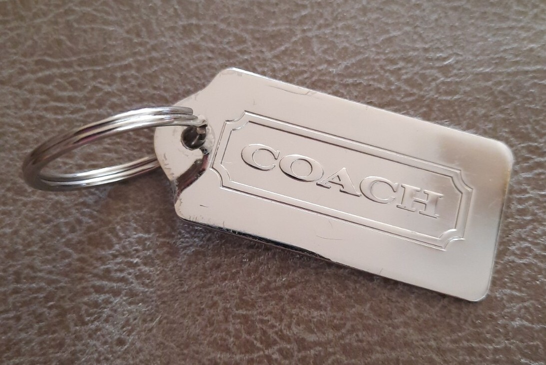 Coach Silver Thick Metal Bar Logo HUGE 2.25" Hangtag Key Ring/FOB Charm ...
