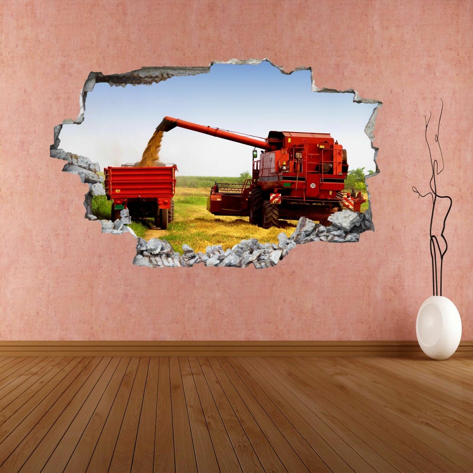 Combine Harvester Farm Machinery Agriculture 3D Wall Sticker Mural ...