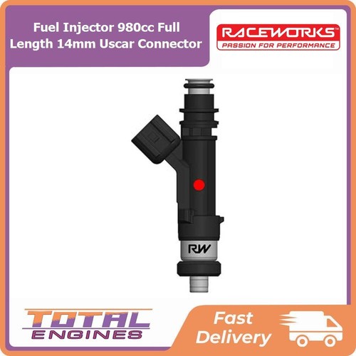 1x Raceworks Fuel Injector 980cc Full Length 14mm Uscar Connector 980cc ...