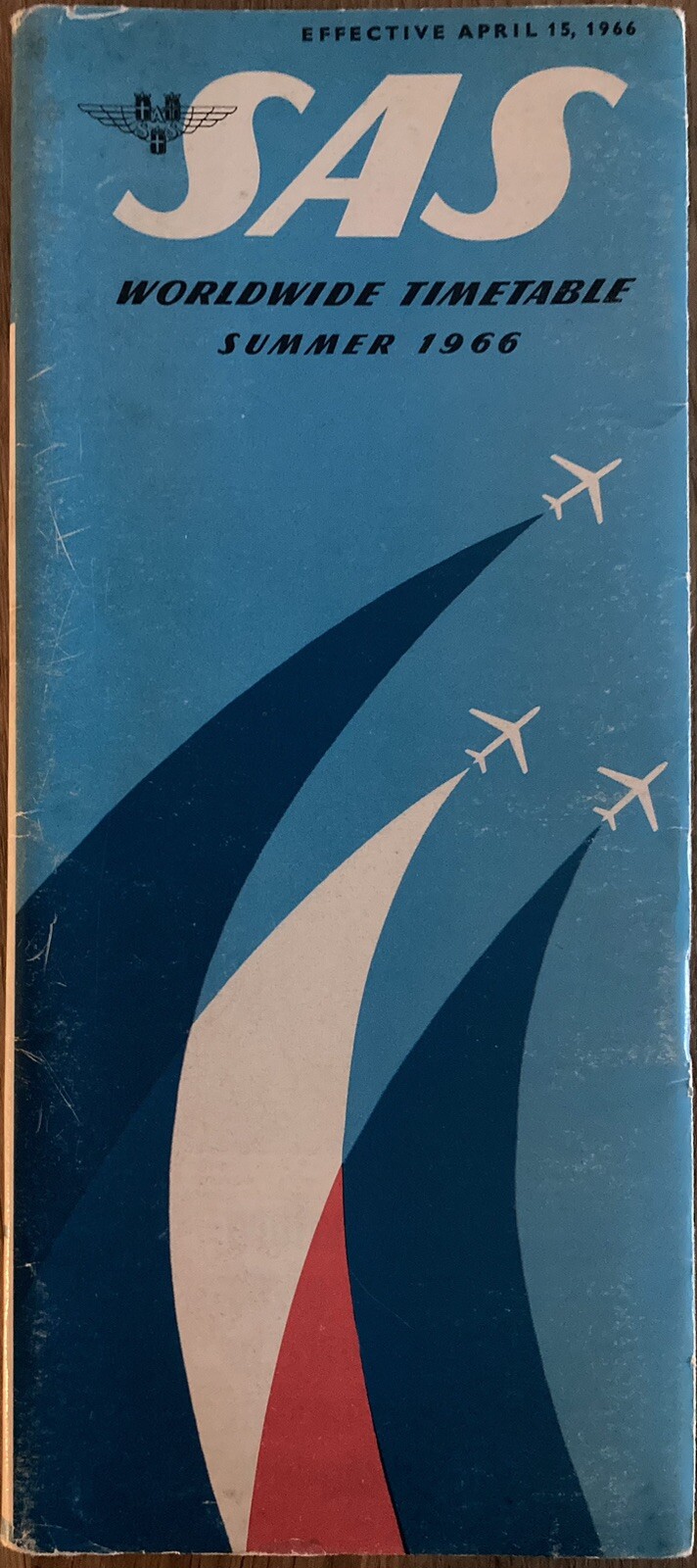 SAS SCANDINAVIAN AIRLINES TIMETABLE SUMMER 1966 EFF.APRIL 15.CARAVELLE ...