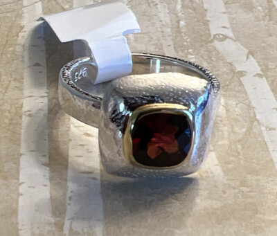 NWT Sundance Catalog Silver Gold Vermeil “Garnet Shield Ring” Size 8 ...