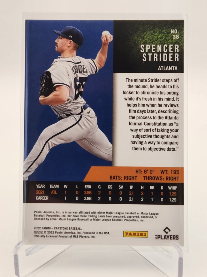 2022 Capstone Baseball Base #38 Spencer Strider Red Parallel- Atlanta ...