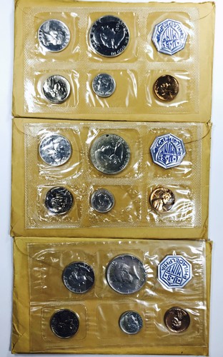 LOT OF 3 PRE-1965 U.S. MINT PROOF SETS! MAGNIFICENT COLLECTOR SET! NR # ...