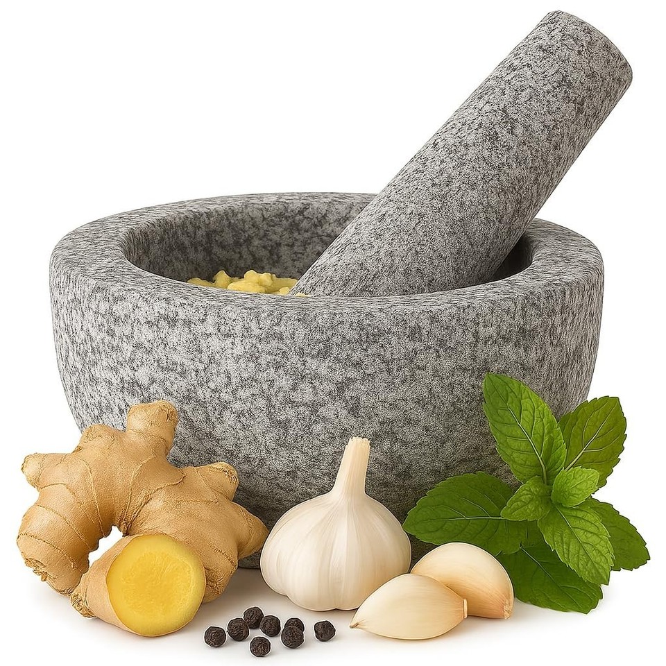 Mortar and Pestle Set Stone Ginger Garlic Crusher for Kitchen ...