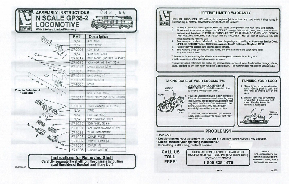 N Life-Like 17001 EMD GP38 Southern Loco #5049 (Tested) rapido couplers ...