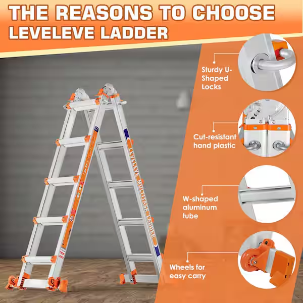 A Frame 6 Step Ladder,22 Ft. Reach Extension Ladder with Stabilizer Bar ...