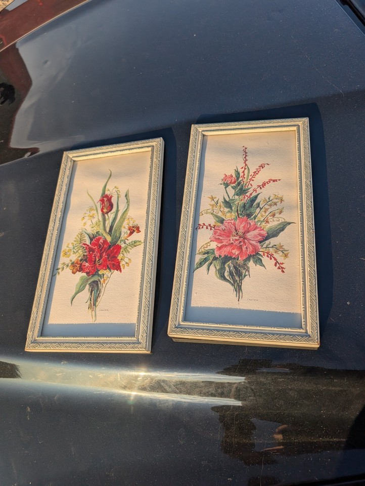 Vintage Framed Reliance Prints Floral Flowers Cream Gold Glam Hollywood ...