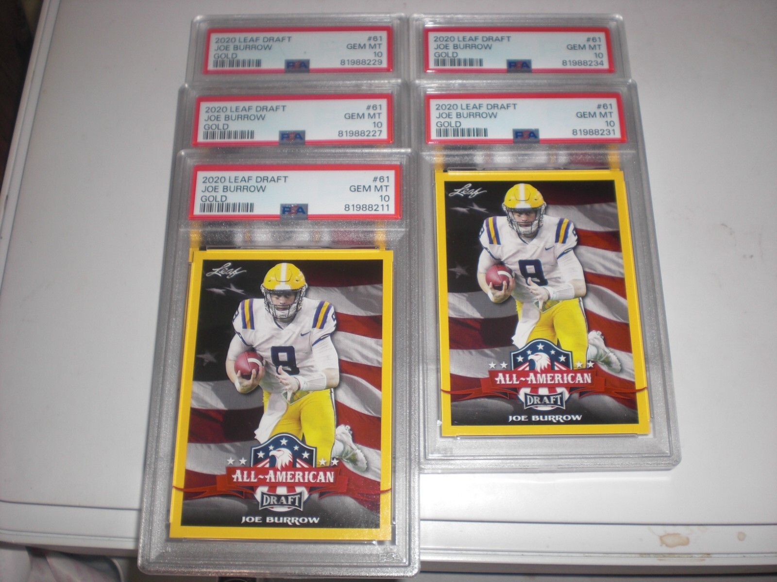 Lot (5) JOE BURROW PSA 10 GEM MINT 2020 LEAF DRAFT GOLD ALL-AMERICAN ...