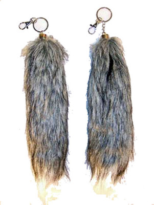 FOX TAIL KEY CHAIN GREY WITH WHITE TIP foxes wild animal fur novelty ...