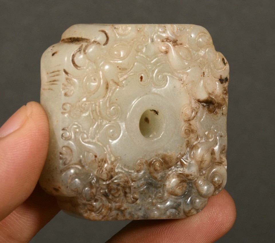 4.3cm Alte Jade Hand Schnitzen Drachen Pixiu Beast Bi Amulet Anhänger ...