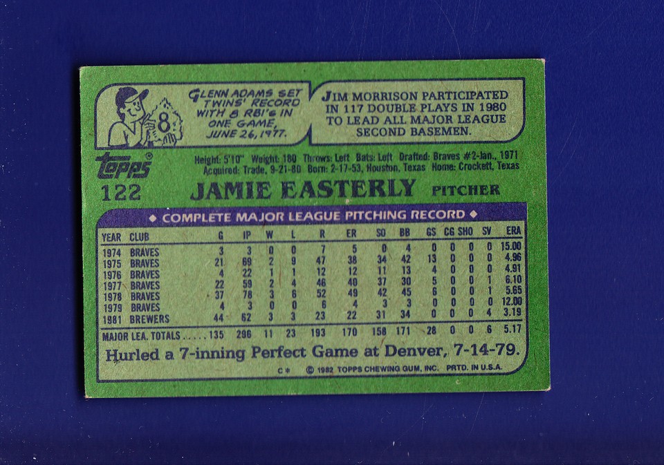 Jamie Easterly 1982 TOPPS Baseball #122 (EX) Milwaukee Brewers | eBay