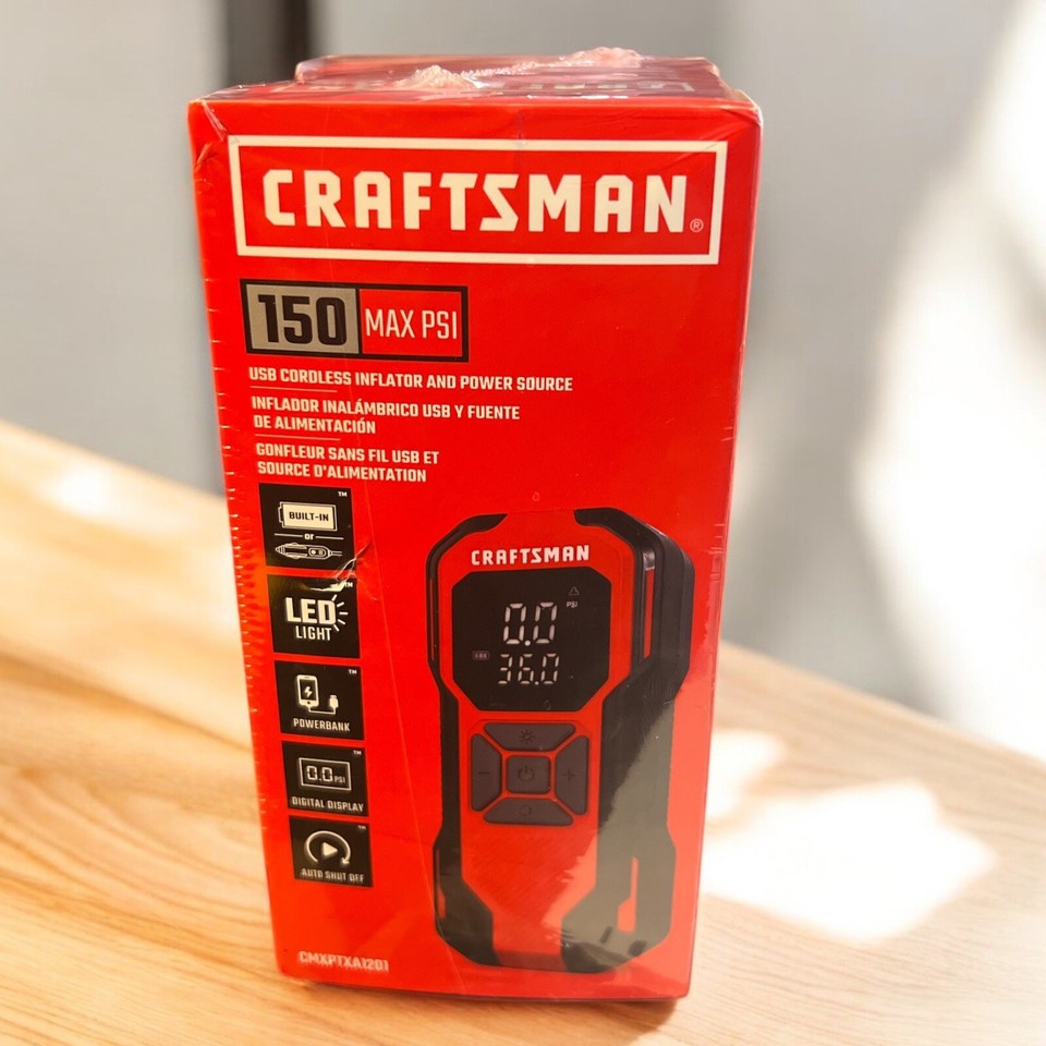 CRAFTSMAN PORTABLE AIR INFLATOR rechargeable 12-VOLT LITHIUM ION ...