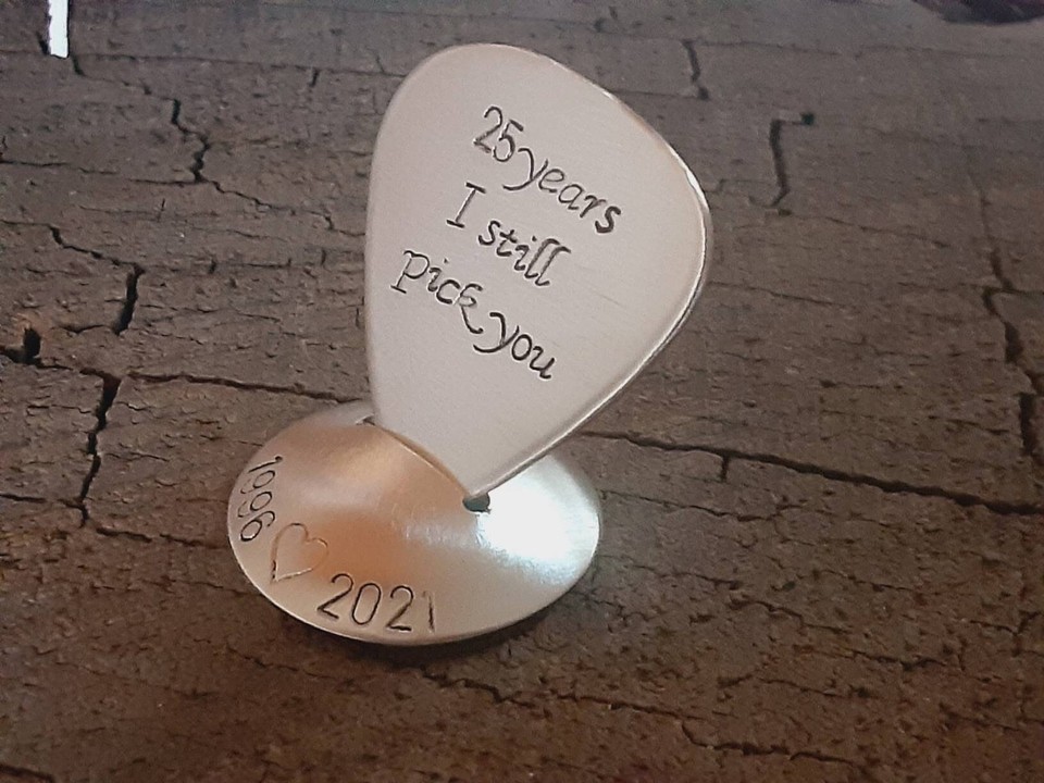 Sterling silver guitar pick with stand for silver anniversary - 25th | eBay