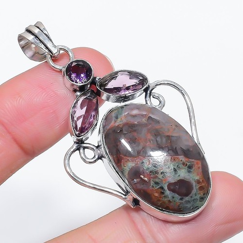 Mud Crack Fossil, Amethyst Gemstone 925 Sterling Silver Pendant 2.36 ...
