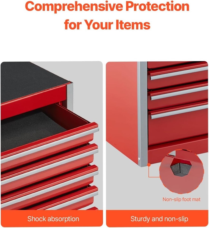 Red Steel 5-Drawer Tool Chest, Ball Bearing Drawers, Powder Coated ...