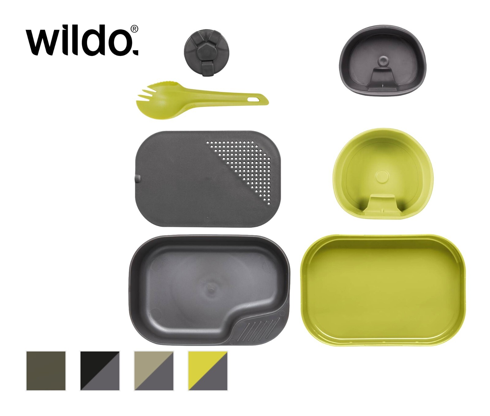 WILDO CAMP-A-BOX COMPLETE Foldable Dishes kit Hiking Outdoor Camping ...