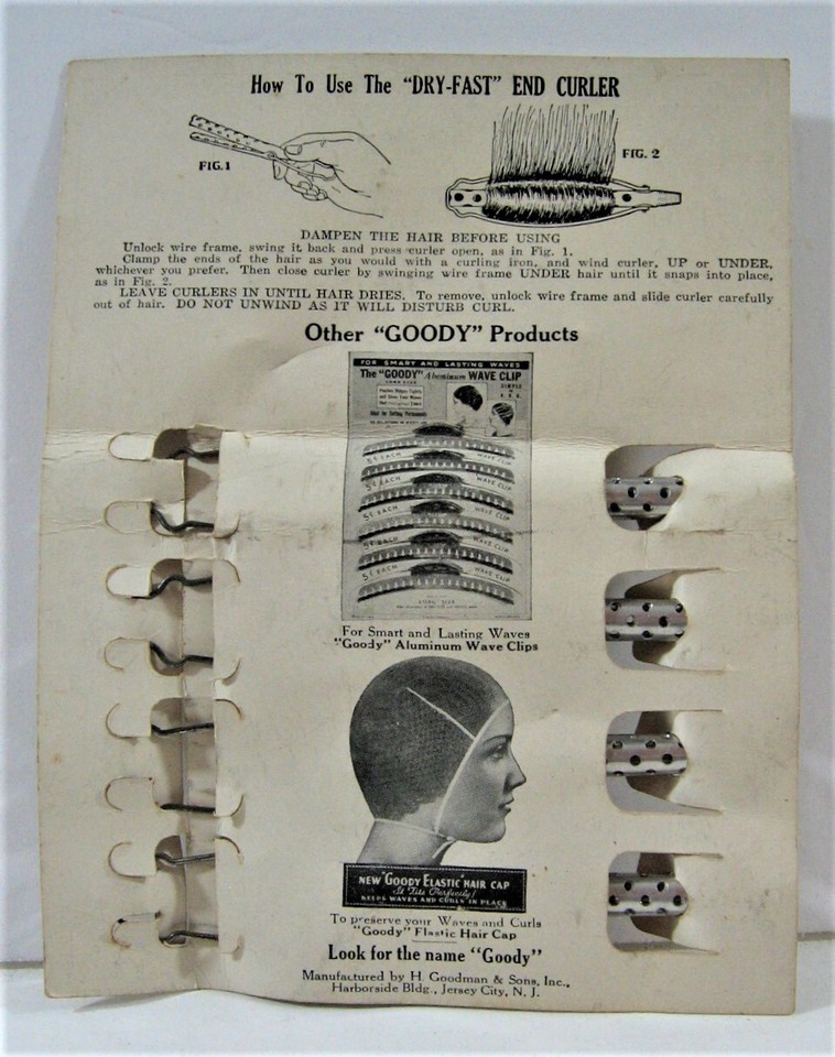 Vintage Goody Dry Fast End Curlers On Card Goodmans & Sons Inc NJ Store ...