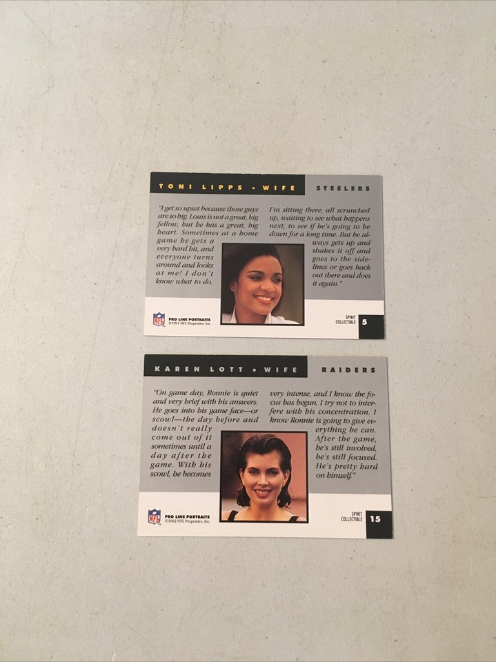 Pro Line Portraits 1992 NFL -- Spirit Collectible #5 Toni Lipps + #15 ...