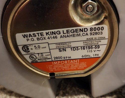 Waste King L-8000 1HP 2800RPM 115V Garbage Disposal for sale online | eBay