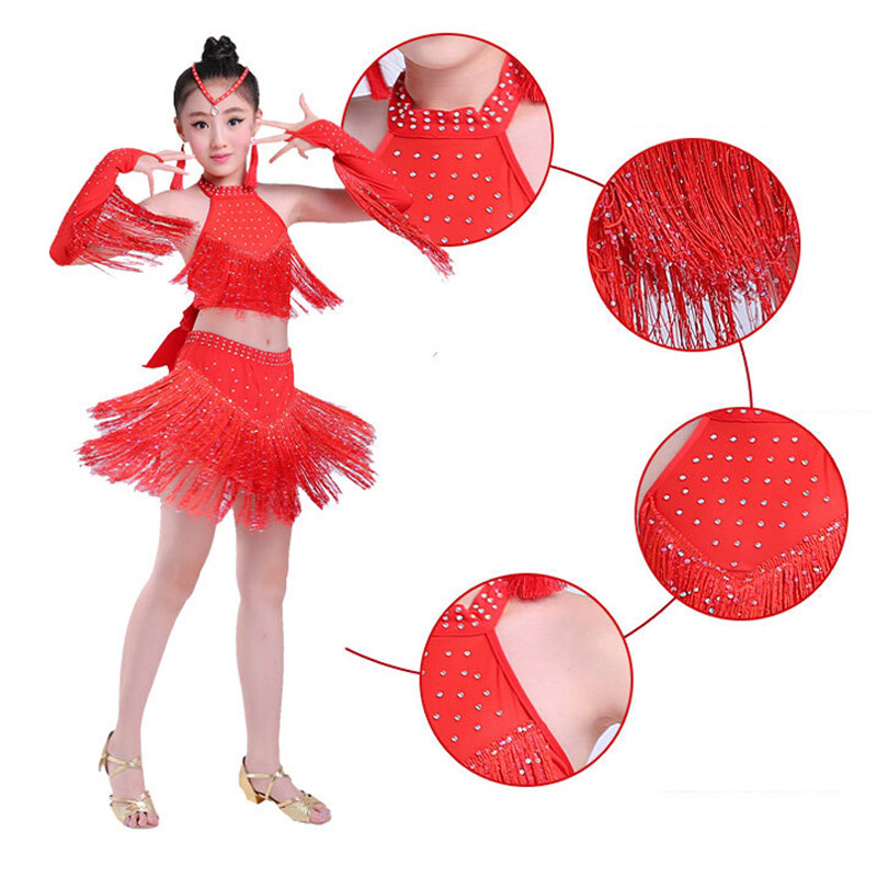 Girls Latin Dance Dress Tassel Dancing Dress Kids Competition Suit ...