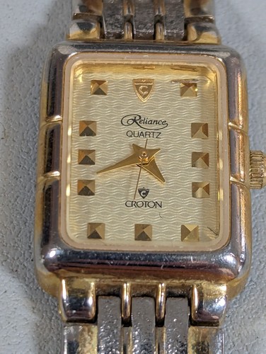 Croton Reliance Gold Tone Dial Rectangle Case Two Tone Link Bracelet ...