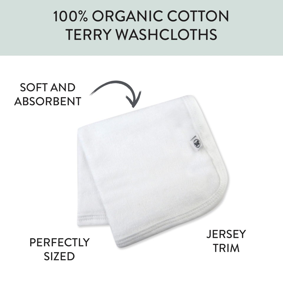10-Pack Organic Cotton Baby-Terry Wash Cloths, 10-Pack Bright White ...