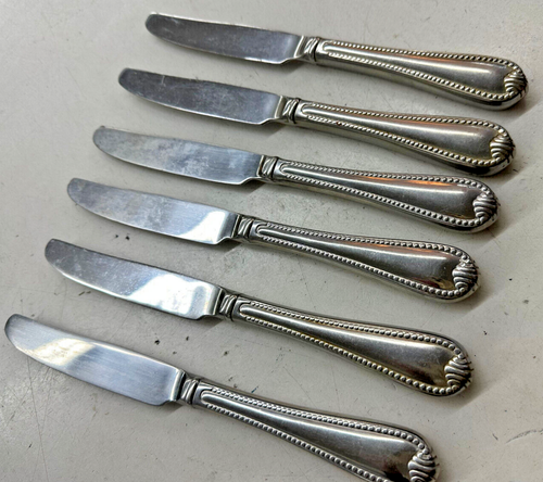 6 New French Hollow Dinner Knives Lenox Bead Stainless Glossy Plume Tip ...