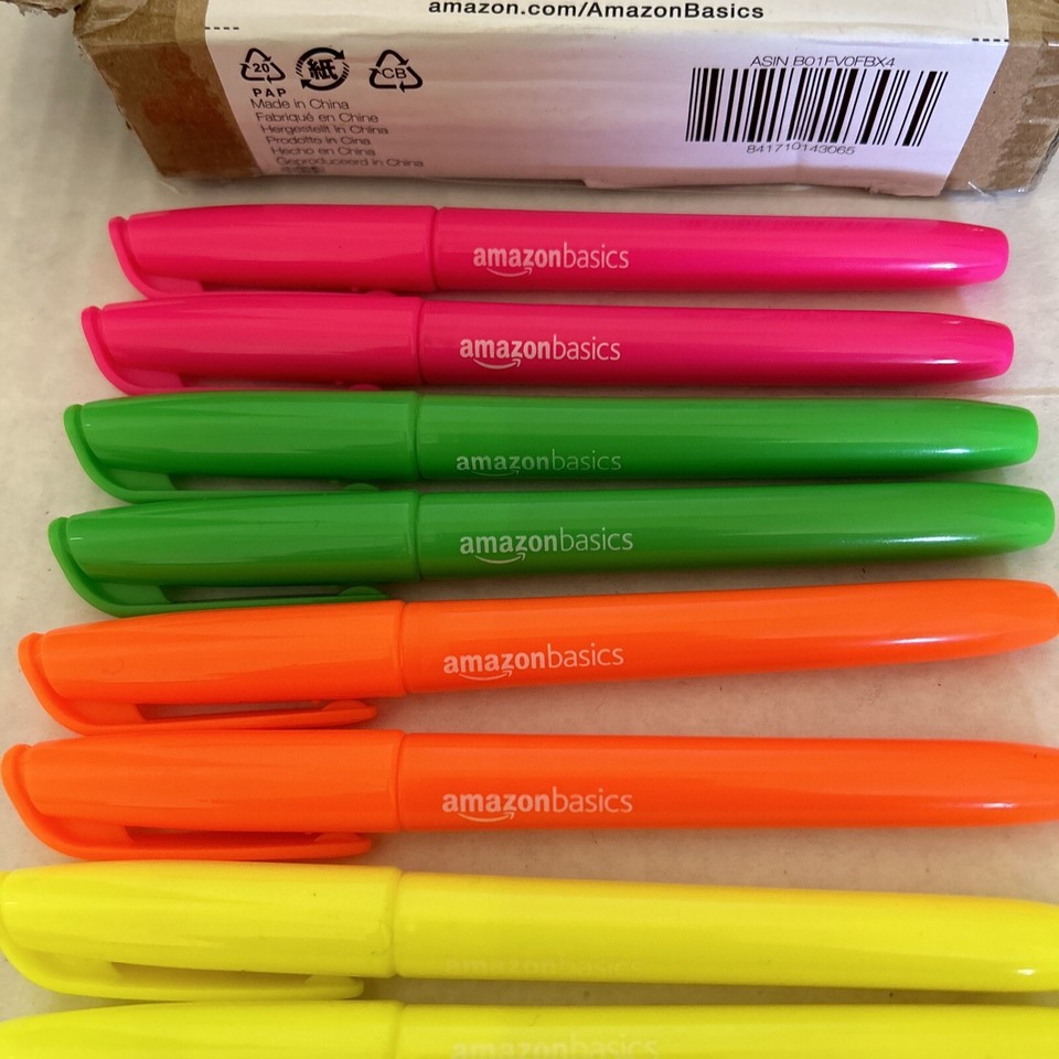 Amazon Basics Chisel Tip Fluorescent Ink Highlighters Assorted Colors ...