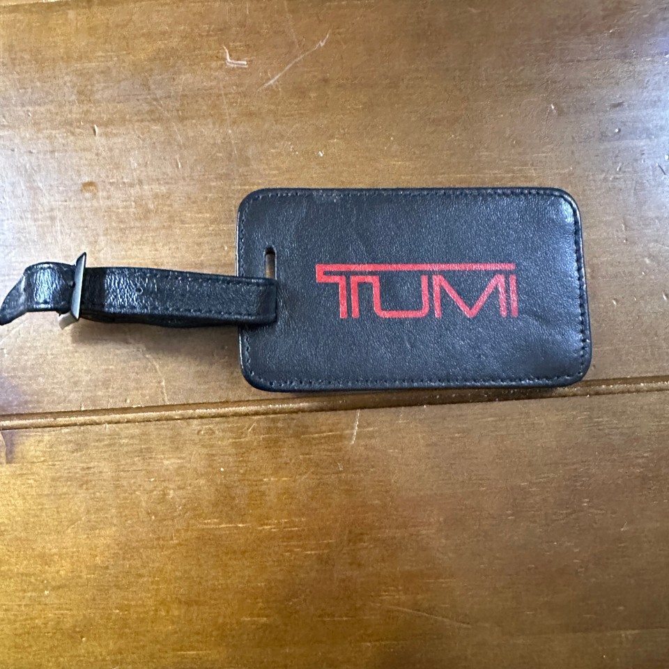 Used Tumi Luggage Tag Black Leather Red Logo Lettering | eBay