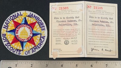 VTG 1935 NATIONAL JAMBOREE Boy Scout Participant PATCH & IDENTIFICATION ...