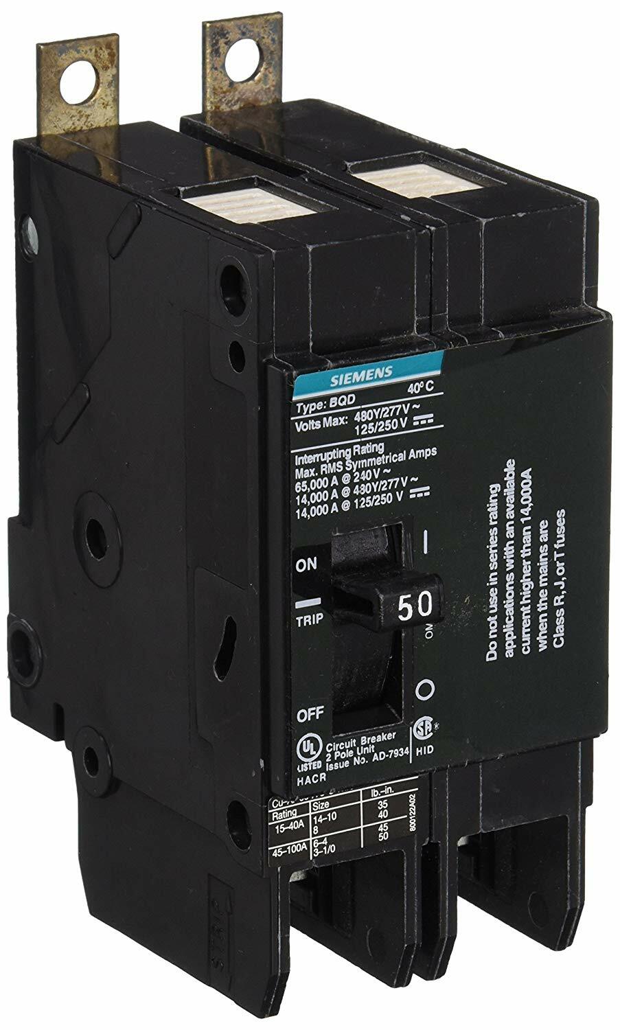 SIEMENS QD PLUG IN 2 POLE BREAKER 50A | eBay