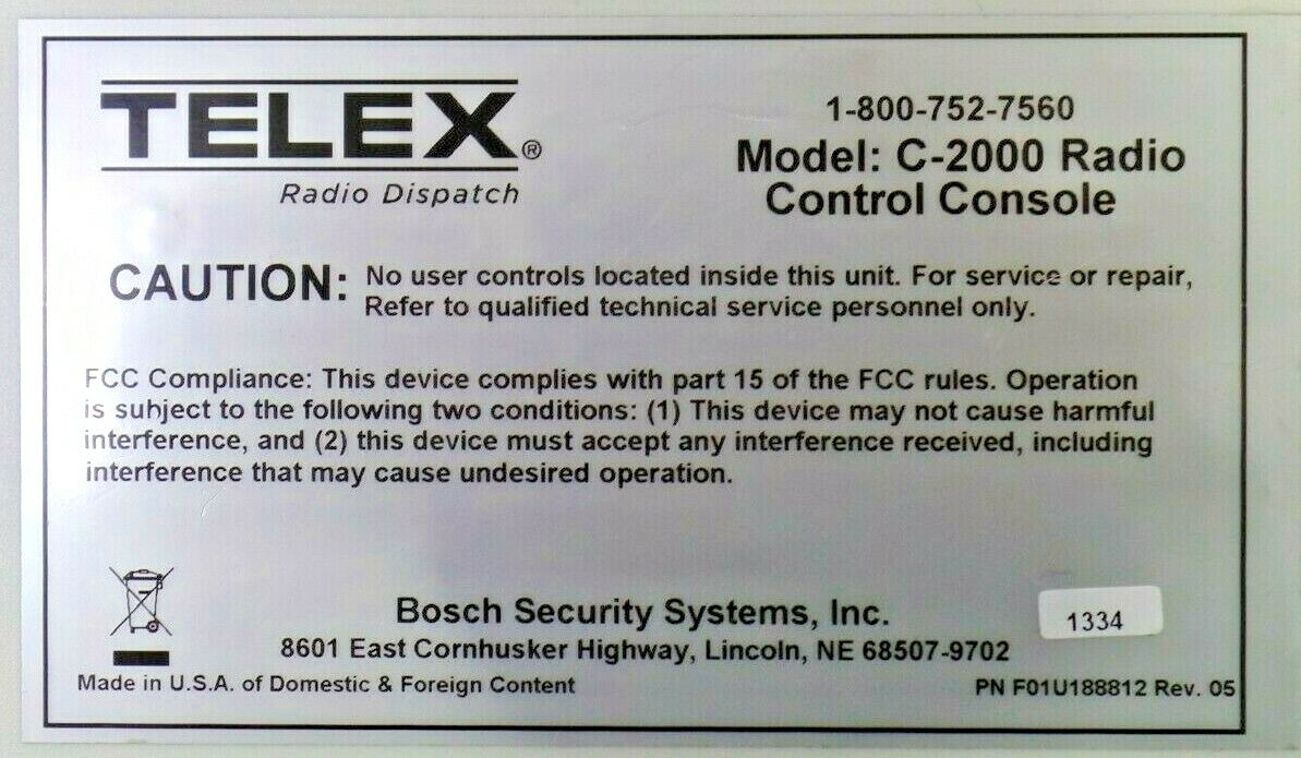 VEGA TELEX C-2000 Radio Dispatch Base~ For Parts/ Repair | eBay