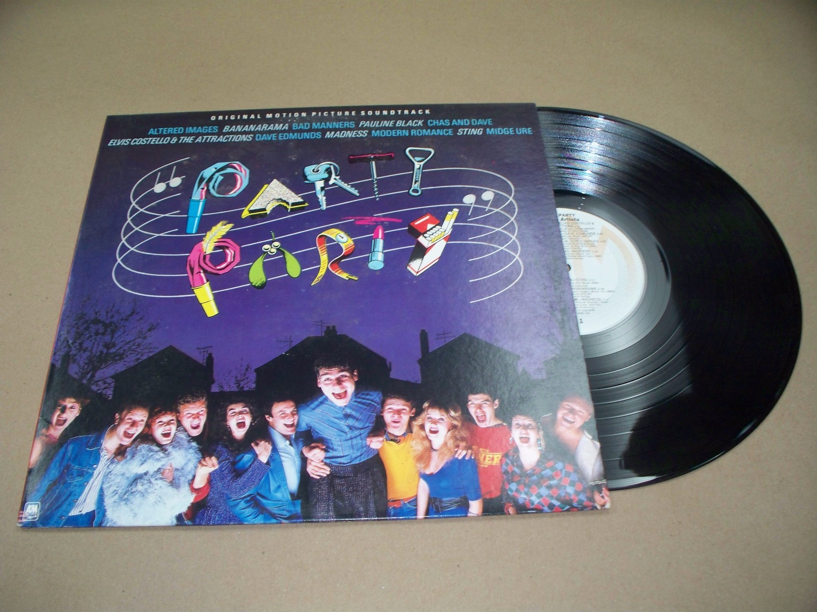 VINYL ALBUM RECORD,PARTY PARTY SOUNDTRACK,VARIOUS ,ELVIS COSTELLO,STING ...