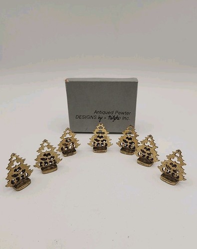 Set of 7 Vintage Metzke Pewter Miniature X-Mas Tree Place Card Holders ...