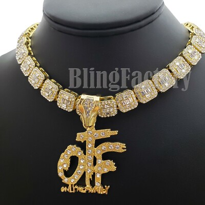 Hip Hop Gold PT Only the Family OTF Pendant & 16" Iced Choker Chain ...