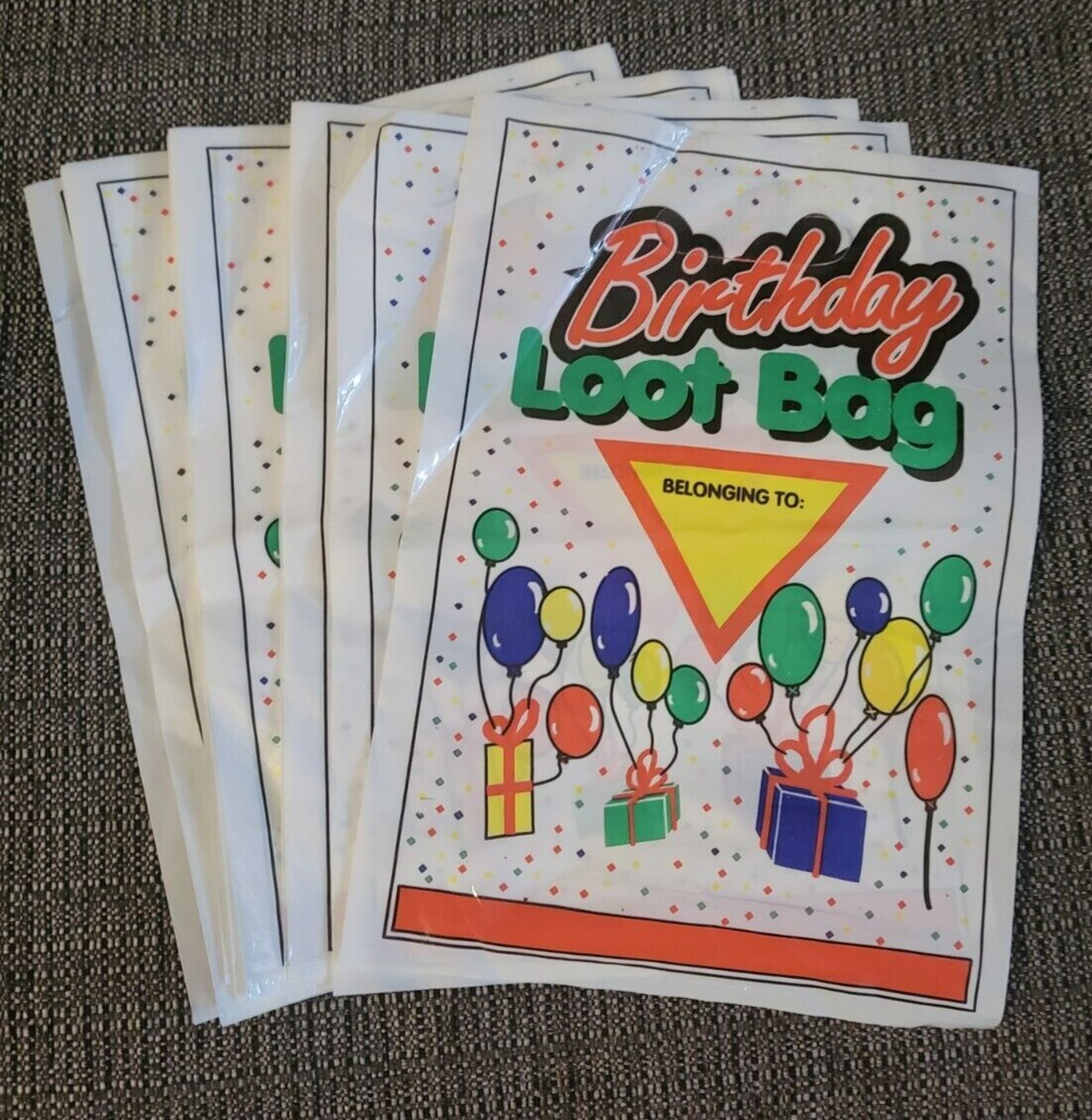 Vintage " Birthday Loot Bag -Belongs to:" 14 bags - Primary colors New ...