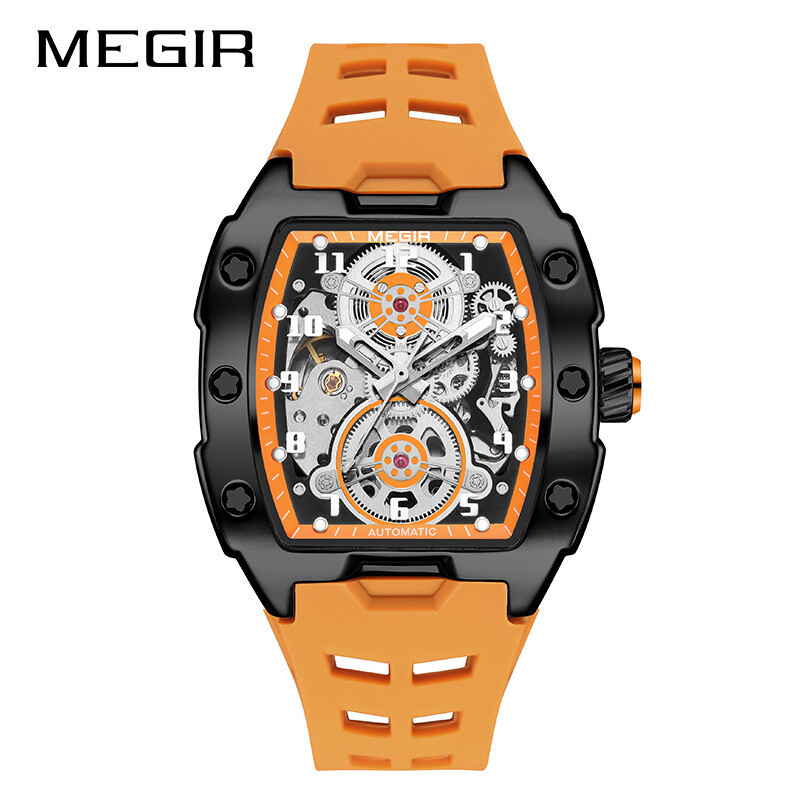 MEGIR Tonneau Hollow Luminous Waterproof Tourbillon Automatic ...